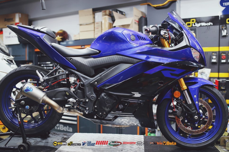 2019 Yzf R3 신형 알쓰리 트랙 옵션 장착 라이테크 파츠 프렌튜보 브레이크 라인 도미노 퀵 스로틀 하프 그립 창원