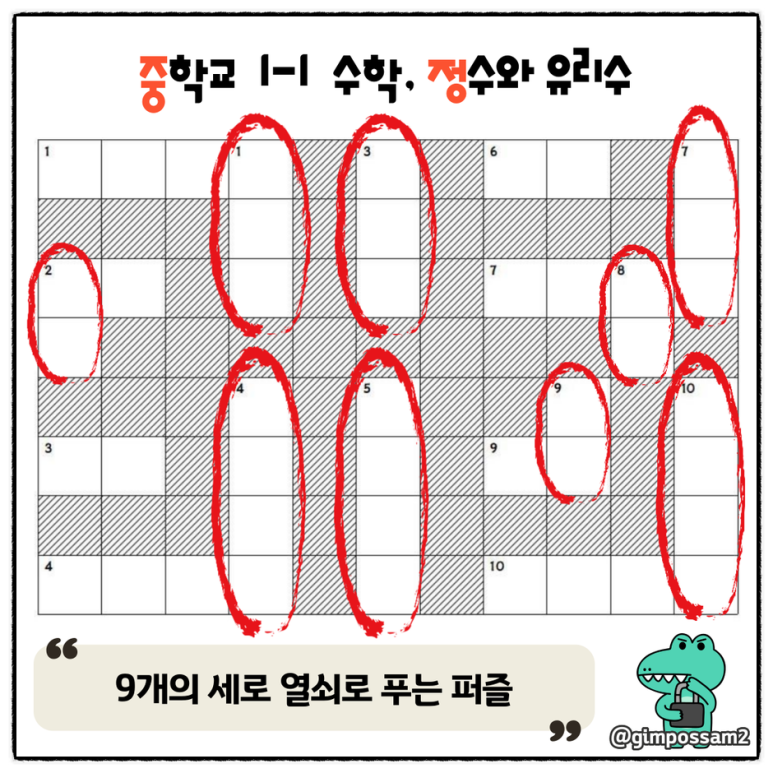 중학교 1학년 1학기 수학 정수와 유리수 단원 가로세로 낱말 퍼즐 한글 파일 공유 네이버 블로그