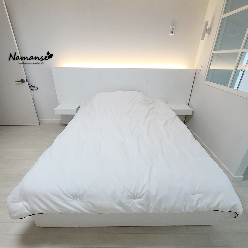 Nms 164 화이트 조명침대 헤드보드 주문제작 신혼가구 새집가구 침실인테리어 군포목공방 산본목공방 네이버 블로그