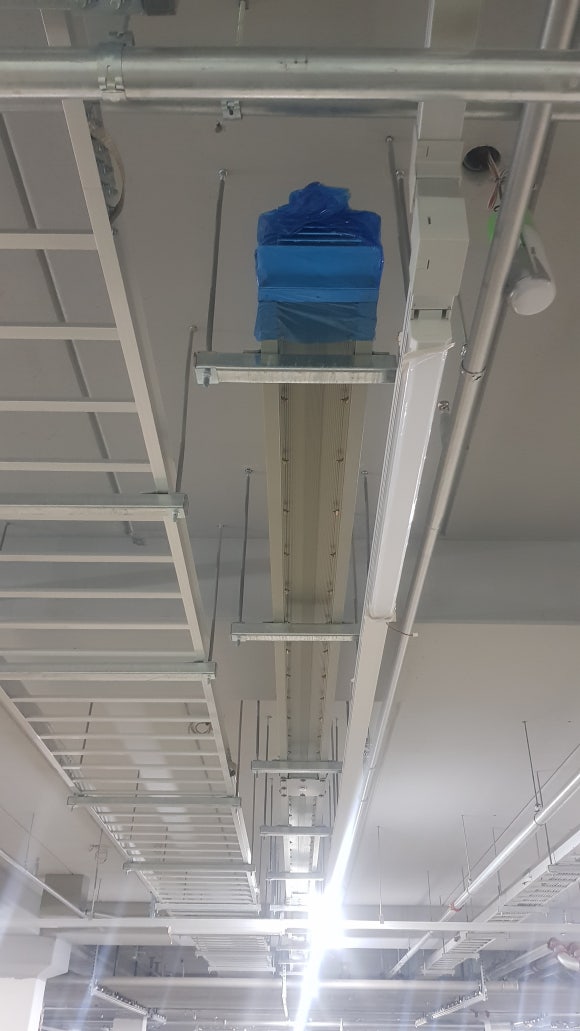 HCS 슬라브, Hollow core SLAB 천정시설물, 할로코아슬라브 시스템찬넬, 가지배관, 스프링클러, 케이블 트레이 ...