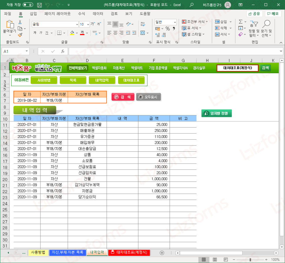 기업 성과 분석을 위한 재무상태표 대차대조표 손익계산서 엑셀 양식 네이버 블로그
