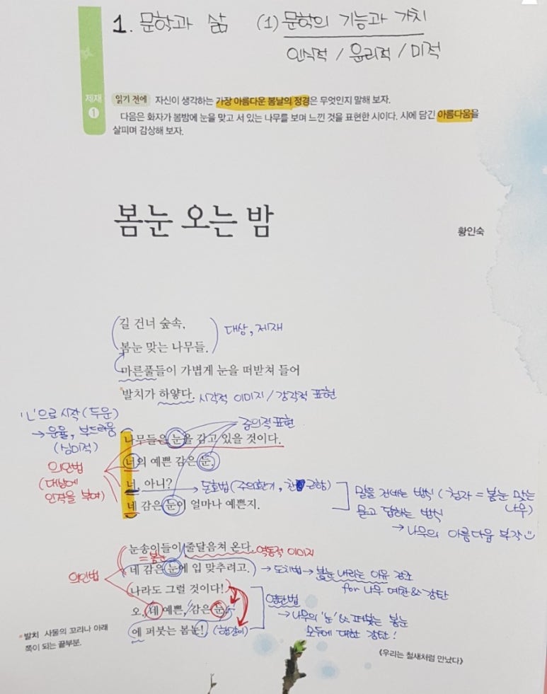 현대시 봄눈 오는 밤황인숙 수업 영상 And 수업 자료 And 설명 네이버 블로그