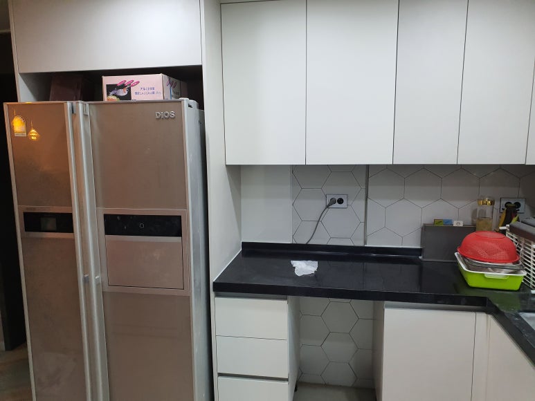 광진구 광장동 냉장고 장 변경냉장고 장 줄이기김치냉장고 빼고 싱크대 상판 연결식기세척기 자리 마련싱크대 리폼
