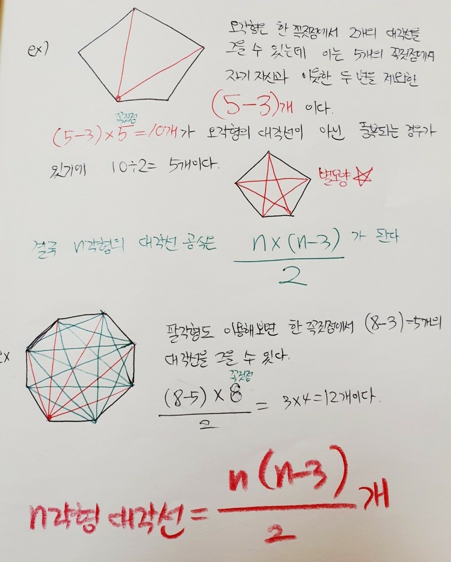 대각선개수공식 다각형 모두구하기가능백각형대각선 네이버 블로그
