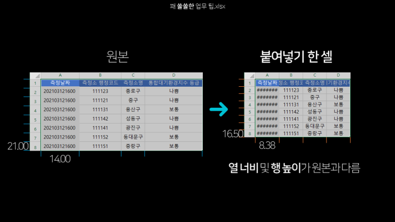 엑셀 원본과 동일하게 셀 복사하기열 너비 행 높이 똑같이 복사 원본 열 너비 유지 네이버 블로그