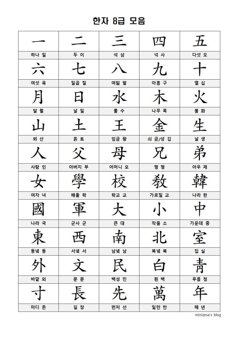한자8급 따라쓰기, 한자8급 프린트, 유아한자 따라쓰기 다운로드 파일, 시험일정 : 네이버 블로그