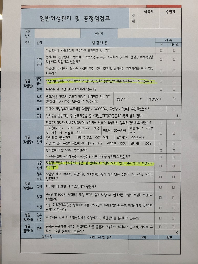 방충방서 관리기준 Haccp Gmp 모니터링방법 조치사항 네이버 블로그