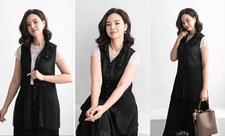 이헌영패션 중요한자리하객룩어디에나 입기 좋은 고급스러운 베스트 카라와이어 주름 베스트 30대 40대 50대 60대 여성