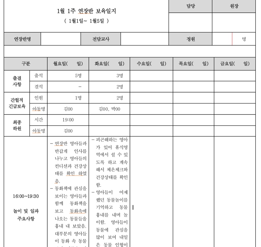 연장반 보육일지 연장반 일지 어린이집 연장반 네이버 블로그