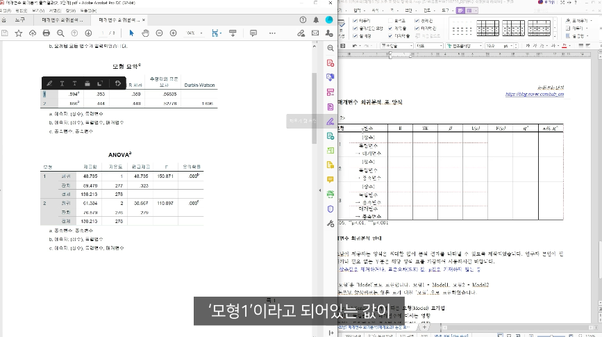 SPSS 매개변수 회귀분석 방법 및 해석 / Baron&Kenny 매개효과 / 직접효과 / 간접효과 / 논문쓰는남자 / 논쓰남 : 네이버 블로그