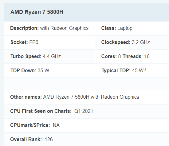 라이젠 5800h(세잔)노트북용cpu의 성능 : 네이버 블로그