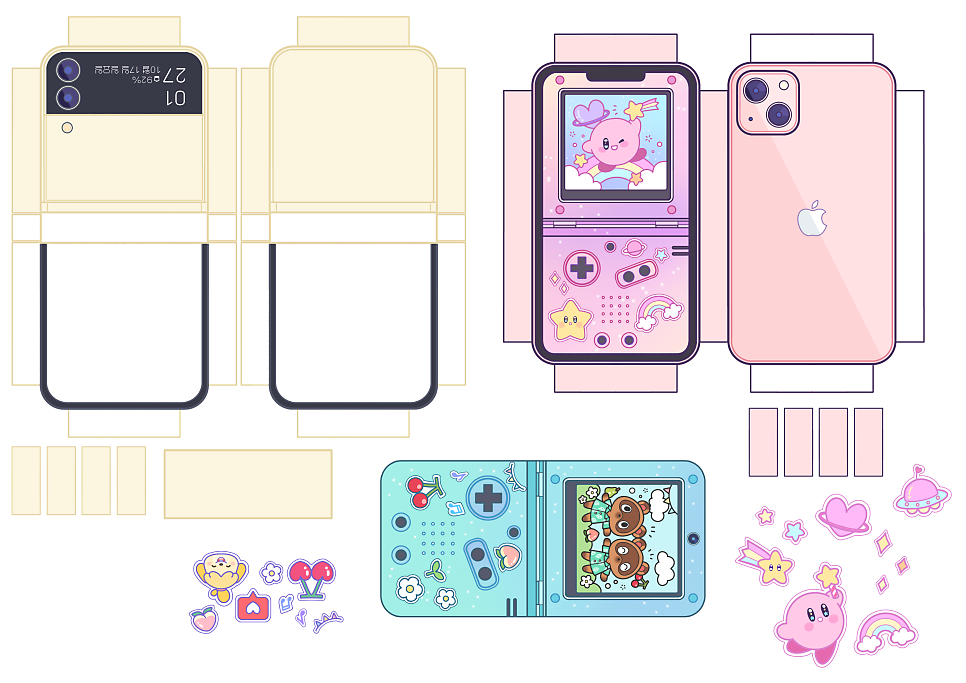 (eng)🎀아이폰13 VS 갤럭시Z플립3 종이 말랑이 만들기🎀/🎁무료 도안공유🎁/종이구관 그리는법/쉬운 만들기/페이퍼 크래프트 ...