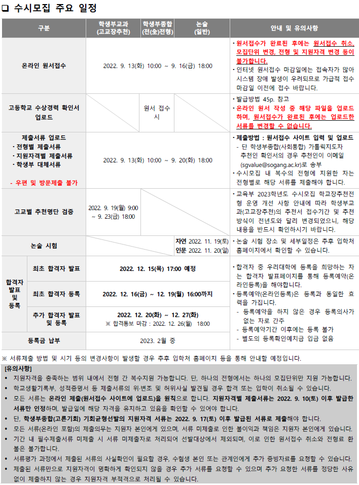 2023 서강대학교 수시모집 학종 전형일정 서강대 수시 교과 논술 수시등급 수능최저 네이버 블로그