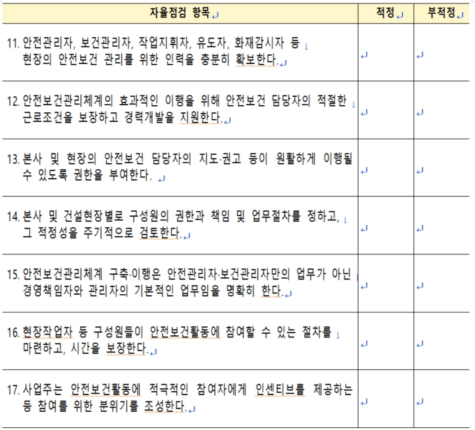 Iso45001 중대재해처벌법에 따른 안전보건관리체계 자율점검표 네이버 블로그