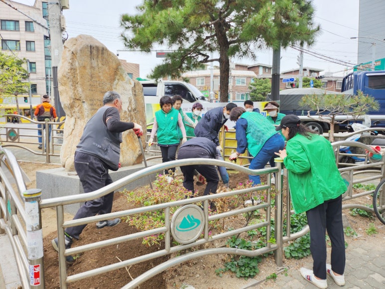시사프리신문 강북구 송천동새마을부녀회 봄꽃화단 조성