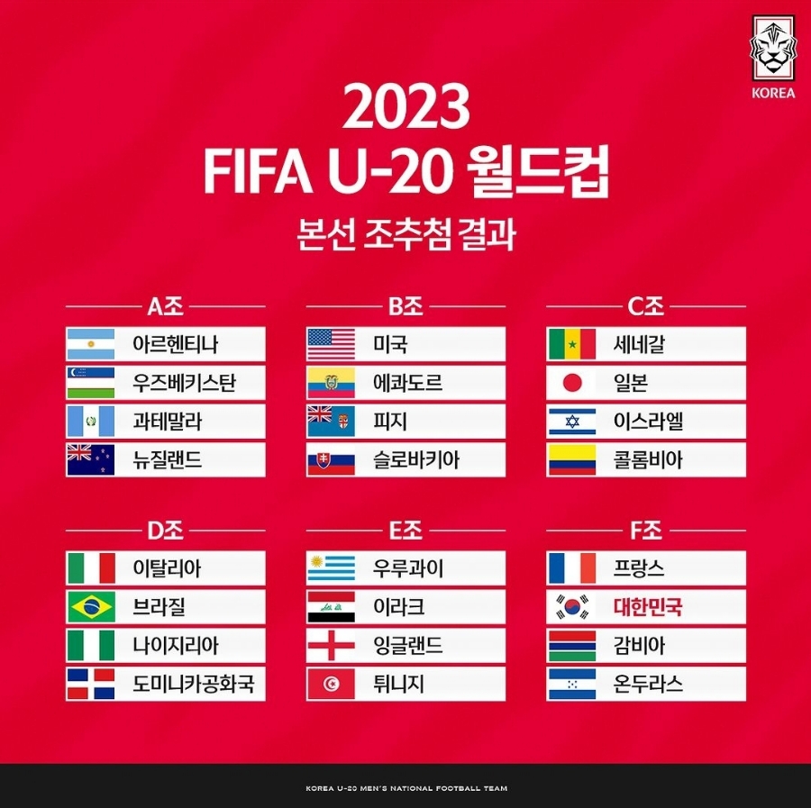 2023 20세이하 월드컵 축구 대한민국 국가 대표팀 명단 한국 경기 일정 조편성 Sbs 중계방송 F조 프랑스 감비아 온두라스 피파랭킹 네이버 블로그