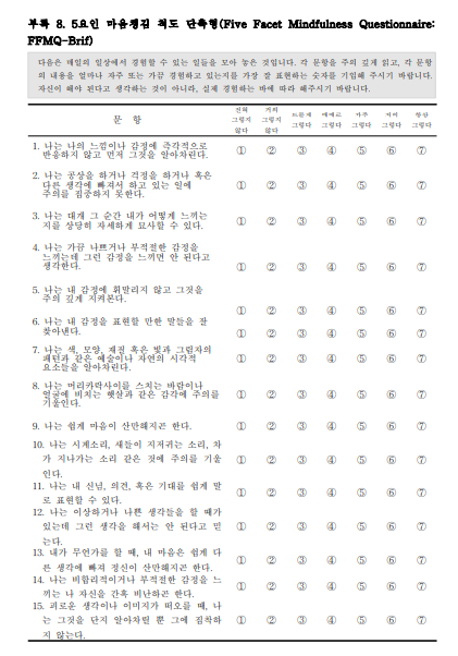 5요인 마음챙김척도 단축형(Five Facet Mindfulness Questionnaire,FFMQ-Brif) : 네이버 블로그