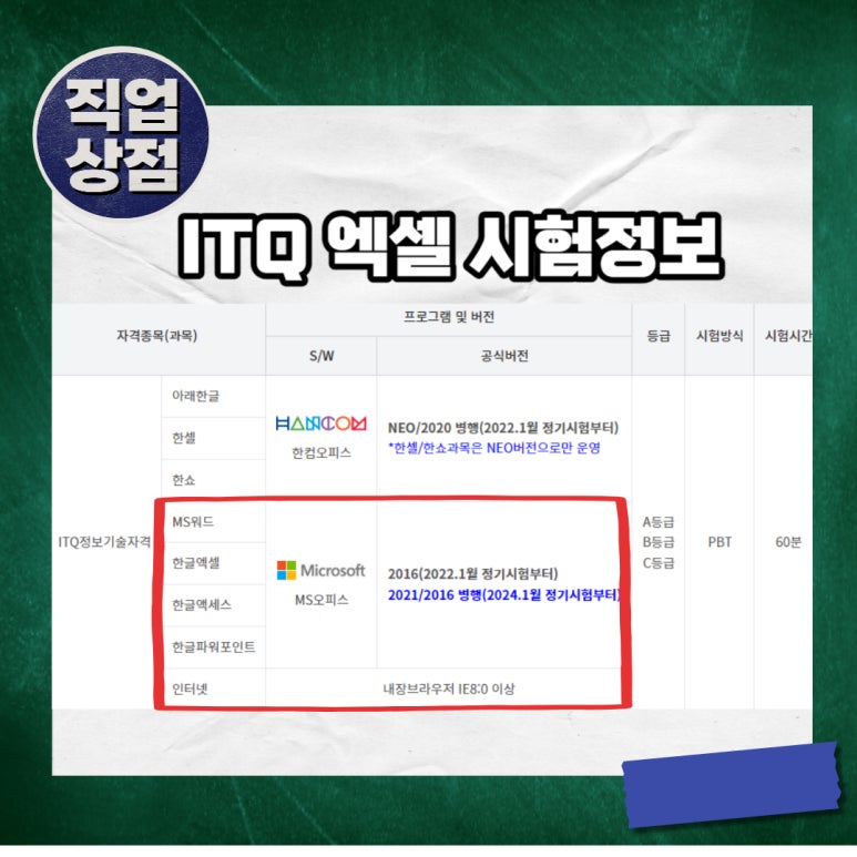ITQ 엑셀 자격증 시험정보! (+2024 시험일정) : 네이버 블로그