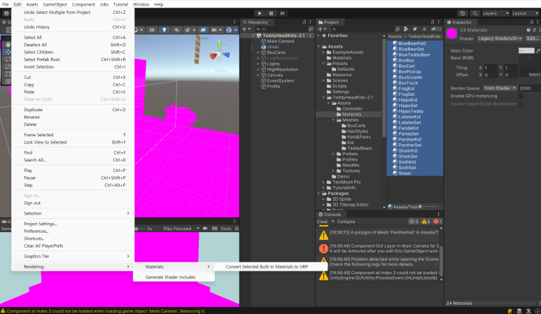 Unity Asset Import(에셋 불러오기) 및 핑크색 URP 해결(메테리얼/재질 핑크색 문제 해결) : 네이버 블로그