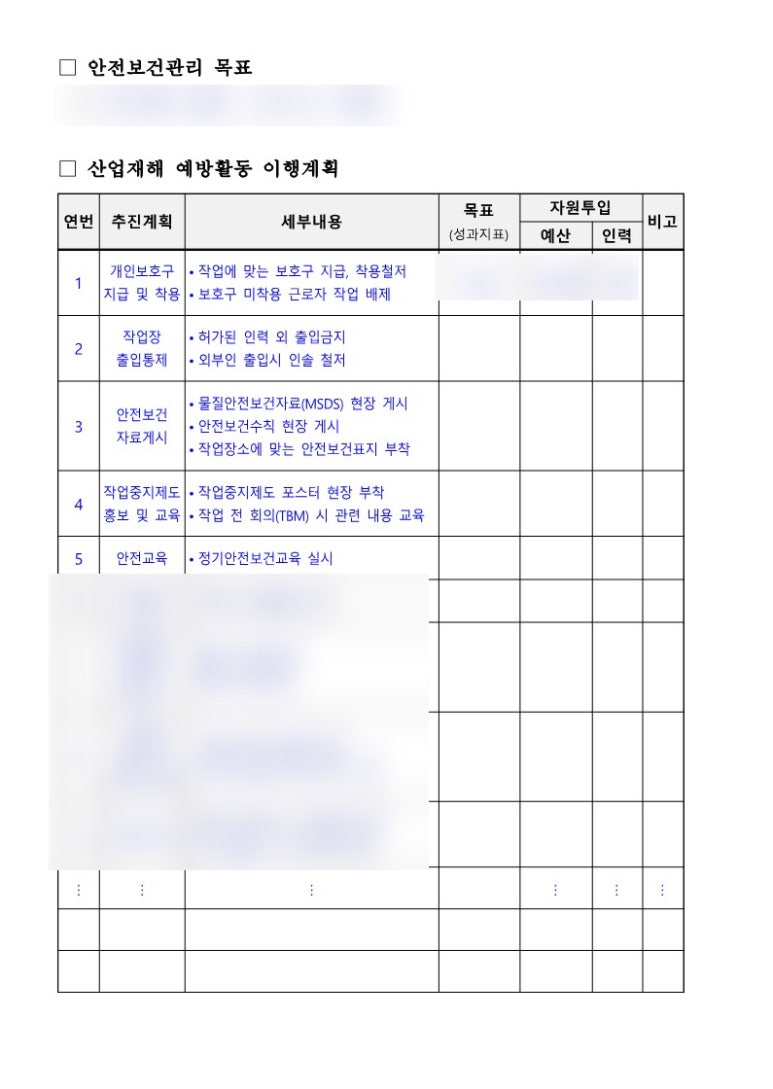안전보건관리계획서 양식 및 작성 방법 안전보건수준평가 적격수급업체선정 네이버 블로그