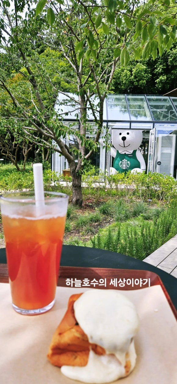 기장 임랑 스타벅스 복숭아 아이스티 숲속 정원뷰 베어리스타 포토존 네이버 블로그