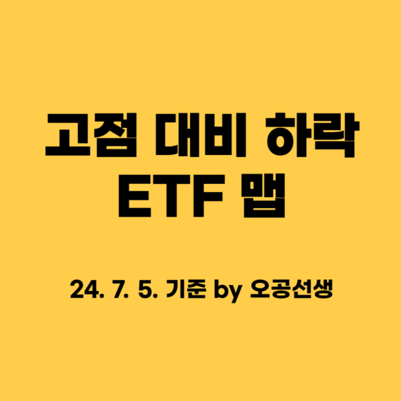 [고점 대비 하락률] 미국 ETF - 24. 7. 5. 기준 (52주 최고가 최저가, S&P 500, 나스닥 100)