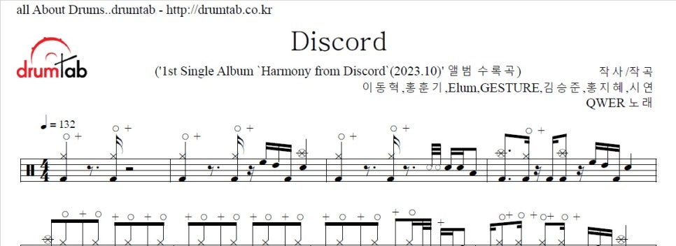 [무료드럼악보] Discord-QWER : 네이버 블로그