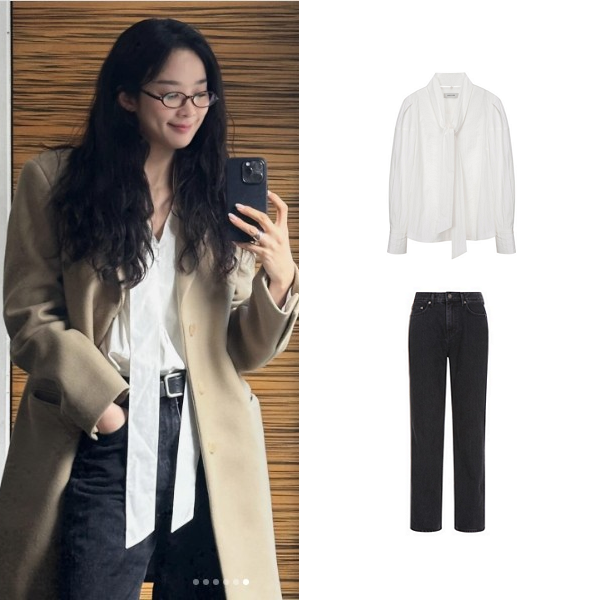 이청아 패션 인스타그램 옷 콩단추 블라우스 데님 청바지 브랜드는 루에브르 네이버 블로그