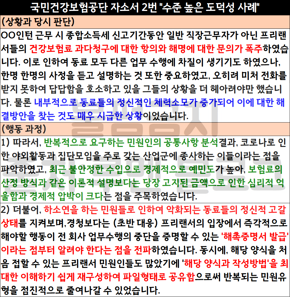 건보 자소서 첨삭 예시 높은 도덕성 직업윤리 자기소개서 쓰는 법by루멘 네이버 블로그