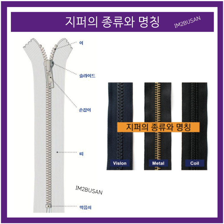 지퍼의 종류와 명칭 지퍼 사이즈 확인법 바지지퍼 콘솔지퍼숨은지퍼 비슬론지퍼 코일지퍼나일론지퍼 메탈지퍼 지퍼