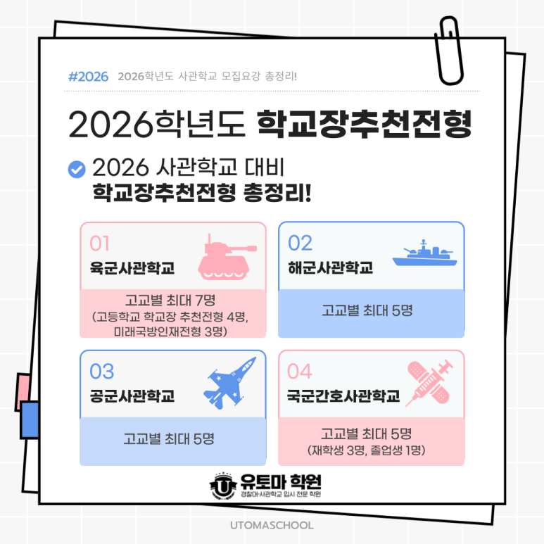 사관 학추 2026학년도 사관학교별 모집요강 총정리학교장추천전형학추육군사관해군사관공군사관국군간호사관육사해사