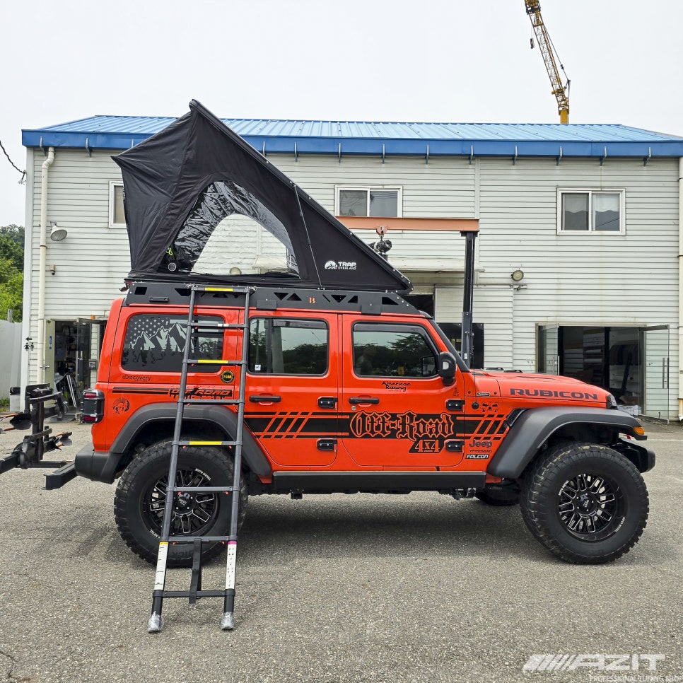 지프 루비콘에 트랩오버랜드사의 X-Trip 2p 블레이드 슬림 루프탑텐트를 장착해 드렸습니다. 오토캠핑 전문 튜닝샵 용인 아지트(AZIT) : 네이버 블로그