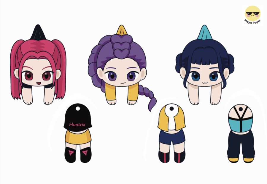 K-pop Demon Hunters Huntrix Paper Doll Printable 케이팝 데몬헌터스 헌트릭스 종이인형 도안 ...