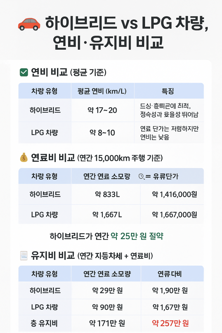 하이브리드 vs LPG 차량, 연비·유지비 비교 : 네이버 블로그