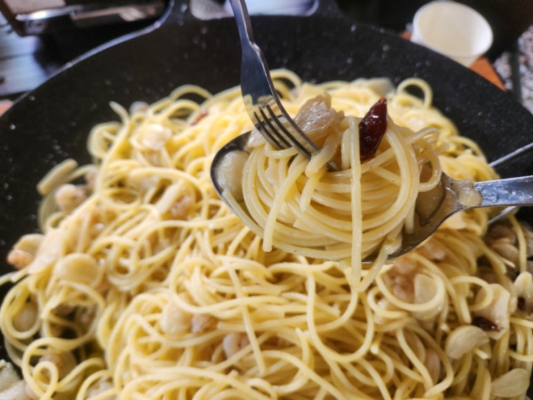 캠핑장에서 즐긴 알리오올리오 스파게티 : 네이버 블로그