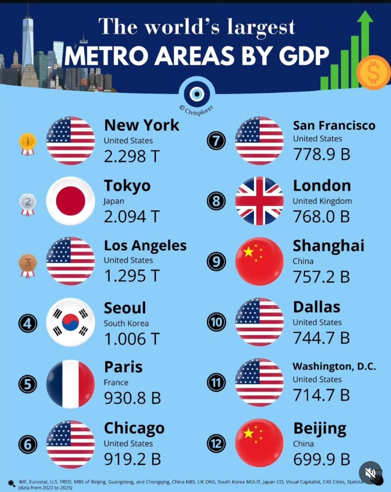 『GDP 기준 세계 최대 광역 도시권 순위를 보여주는 인포그래픽』 - 뉴욕, 도쿄, 로스엔젤레스, 서울 : 네이버 블로그