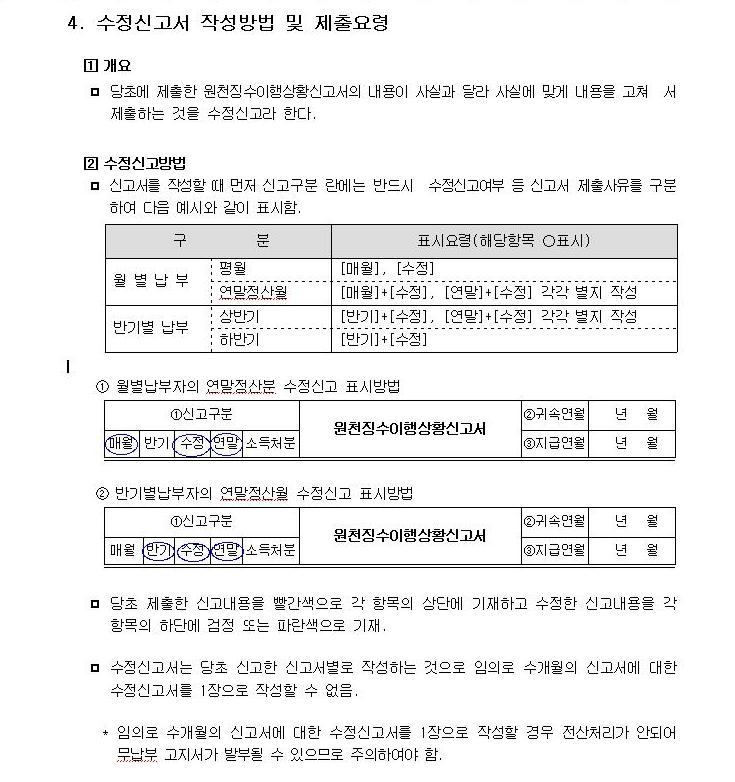 원천징수이행상황신고서 수정신고 작성요령예제 첨부 네이버 블로그